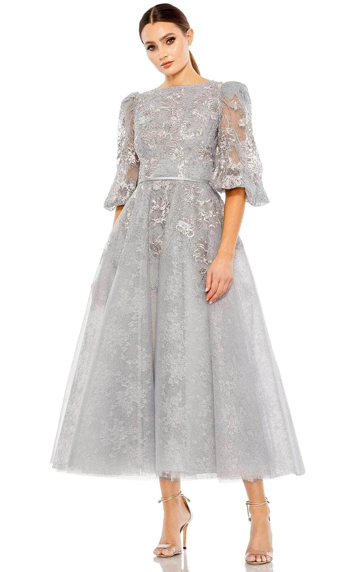 Mac Duggal 20418 - Puff Elbow-Length Sleeves A-line Tea-Length Dress ...