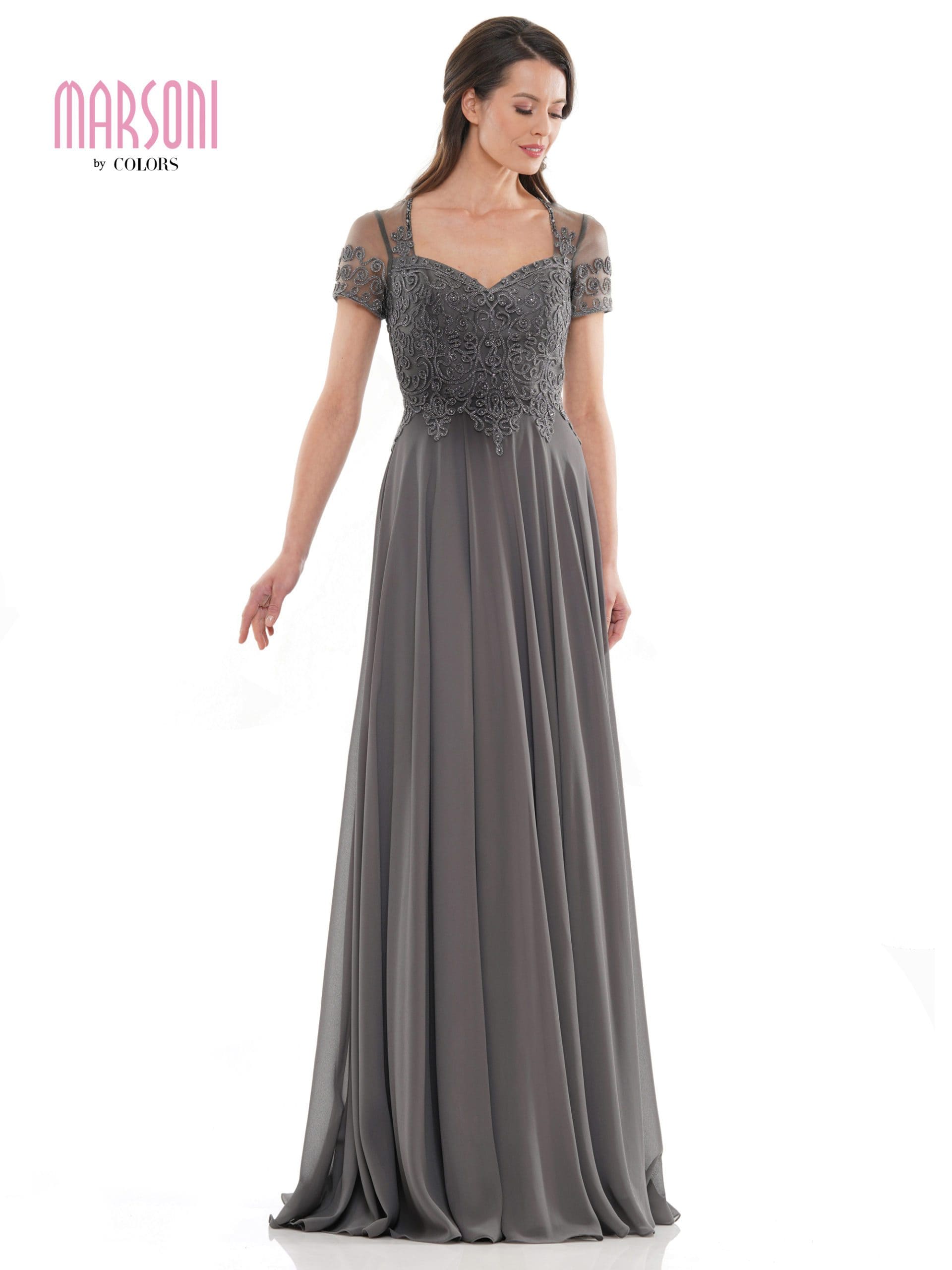 Marsoni by Colors - M271 Short Sleeve Queen Anne Soutache Gown ...