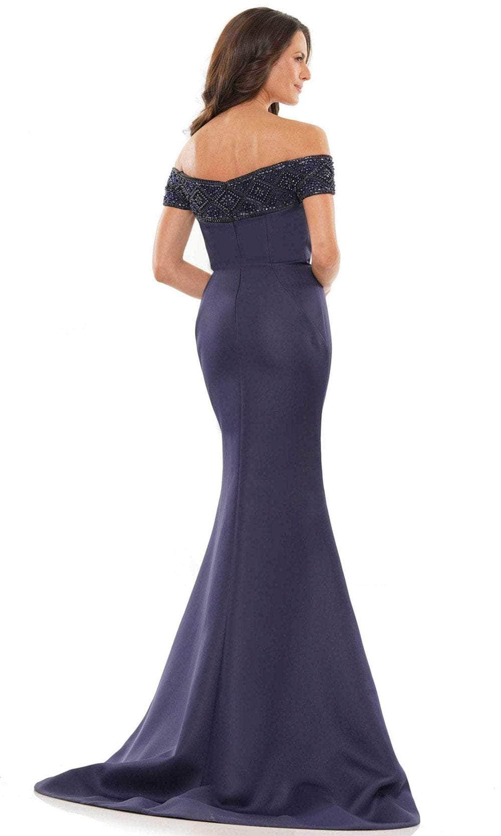 Marsoni by Colors MV1184 - Beaded Off Shoulder Evening Dress with Slit ...
