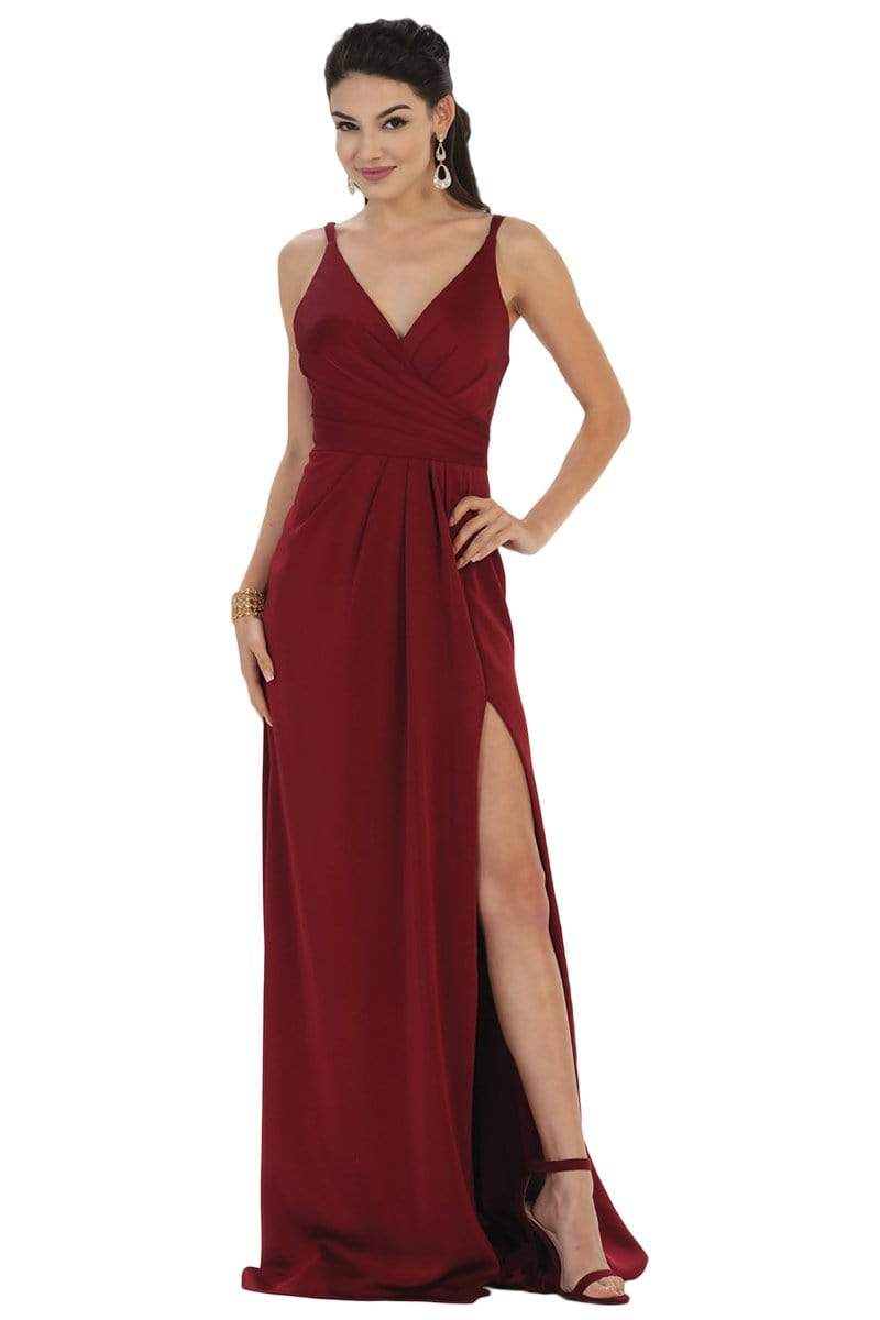 May Queen - MQ1469 Sleeveless Pleated High Front Slit A-Line Dress ...