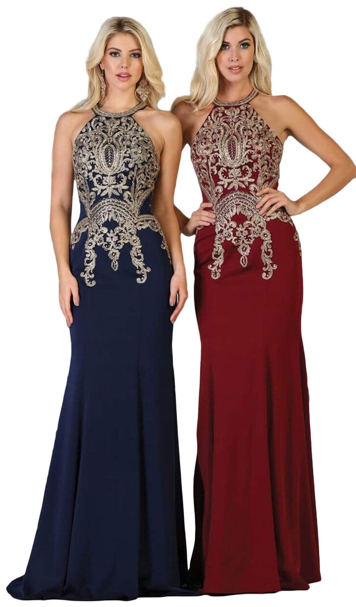 May Queen - MQ1641 Gilt-Embroidered Lace Halter Gown – Couture Candy