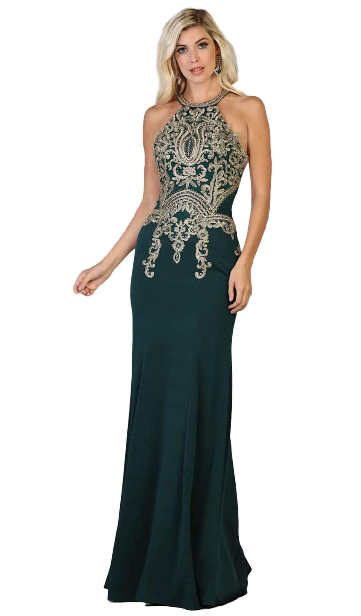 May Queen - MQ1641 Gilt-Embroidered Lace Halter Gown – Couture Candy