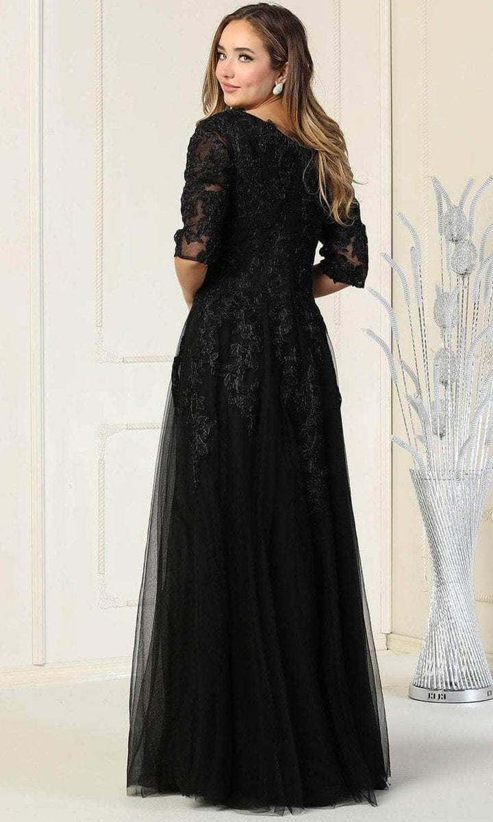 May Queen MQ1859 - Elbow Sleeve Lace Formal Gown – Couture Candy