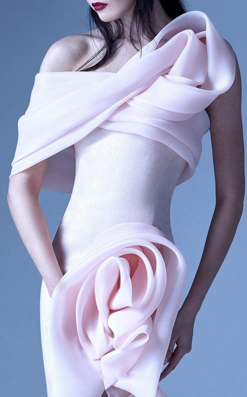 MNM Couture - G0935 One Shoulder 3D Floral Accent Fitted Gown w Slit – Couture Candy