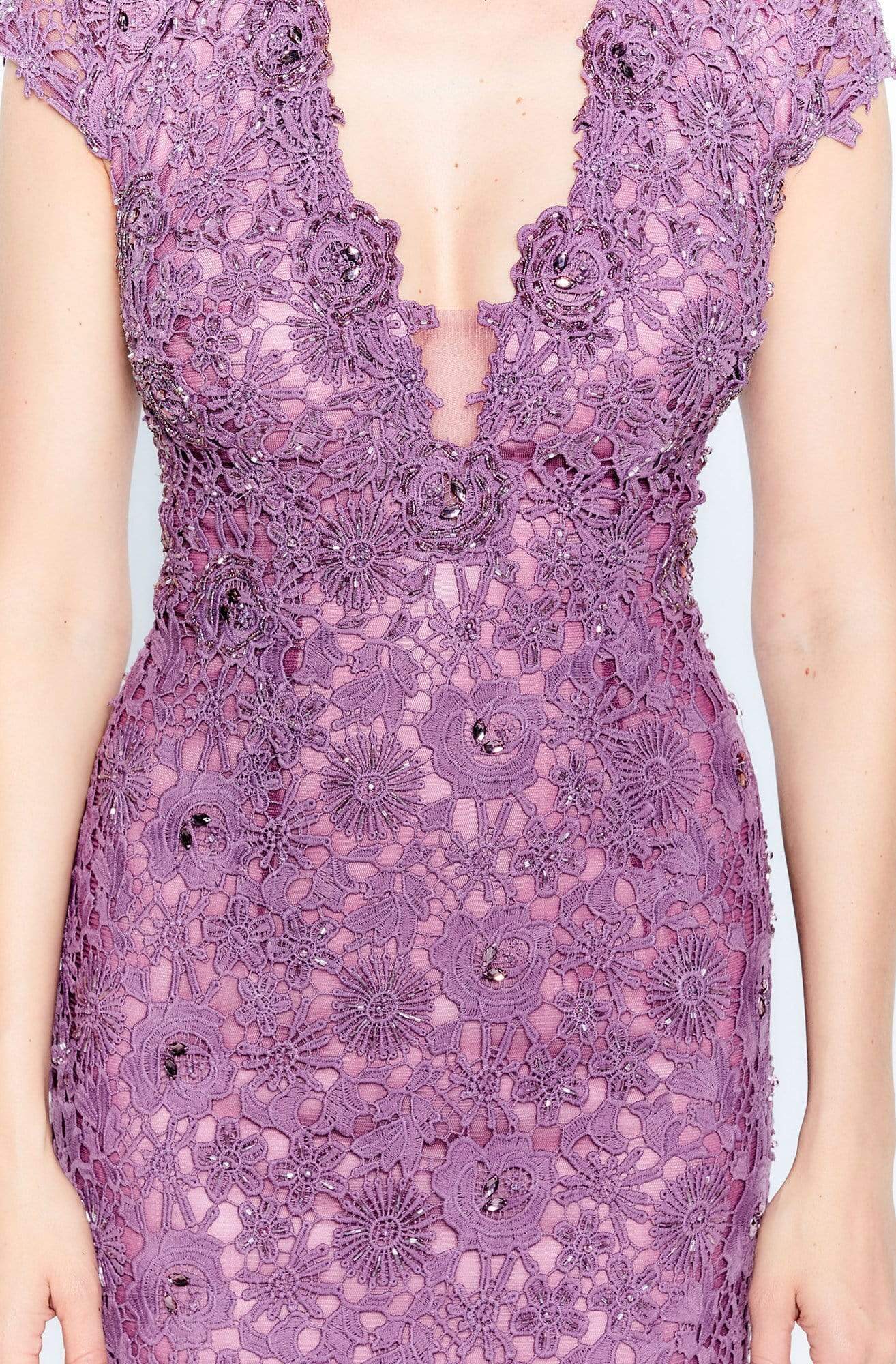 Montage by Mon Cheri - 120912 Lace Plunging V-Neck Sheath Dress ...