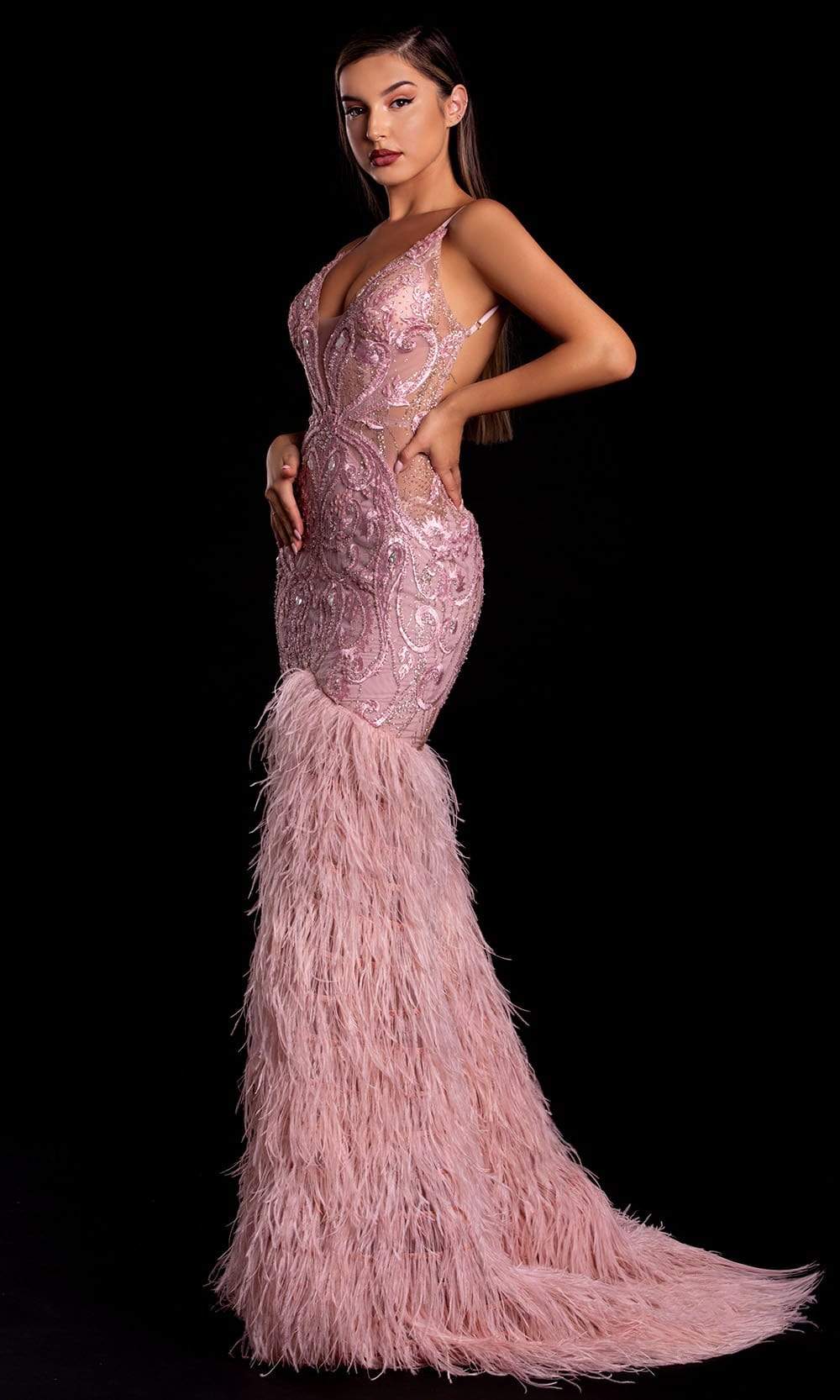 Portia and Scarlett - PS21128 Beaded Bodice Feather Mermaid Gown ...