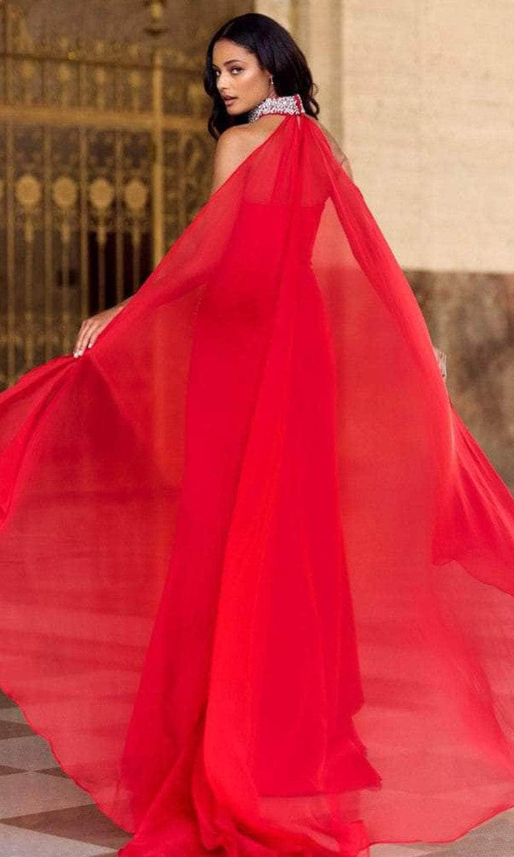 Sherri Hill 55239 - Beaded Choker Caped Evening Gown – Couture Candy